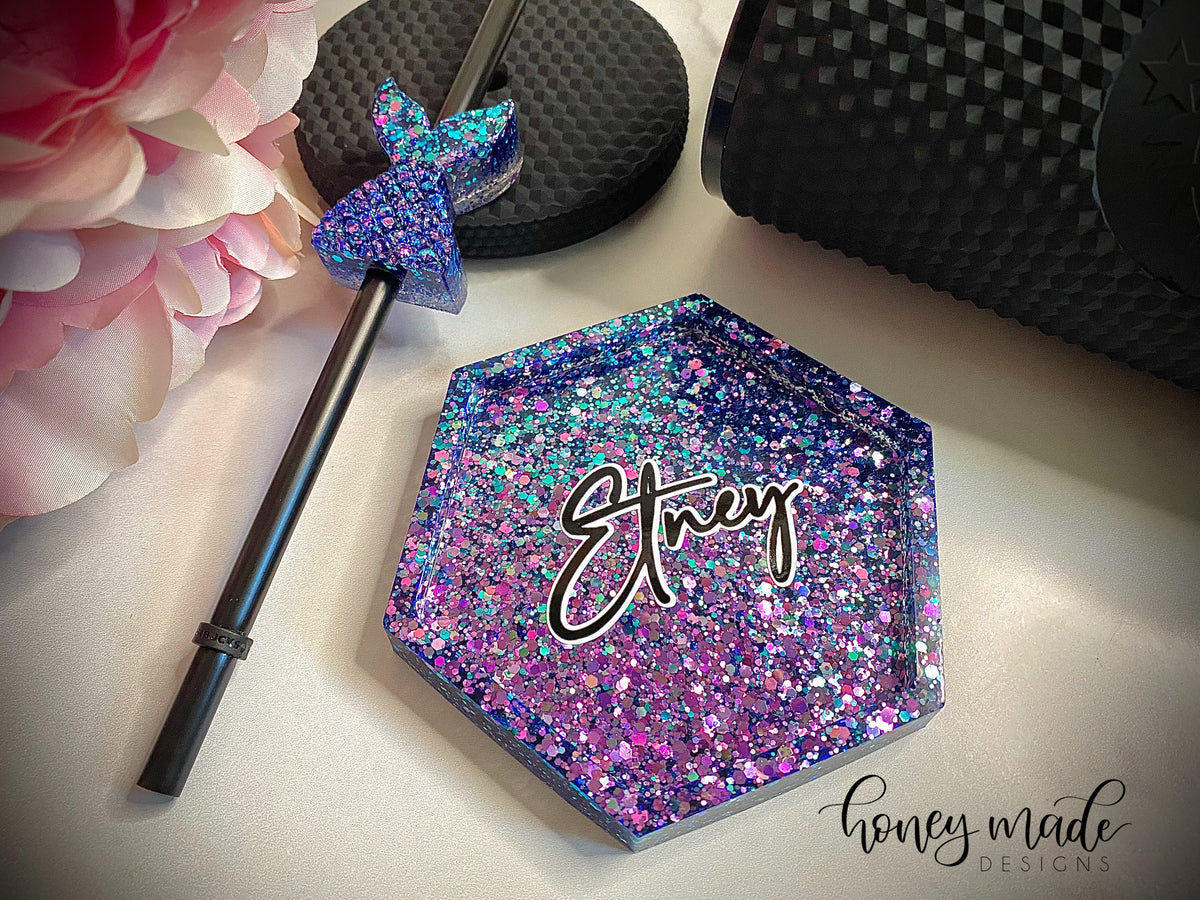 Personalized Mermaid Glitter Coaster – Honey Made Designs